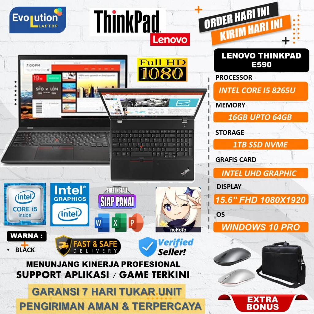Jual Laptop Lenovo Thinkpad E590 i5 Gen 8 RAM 64GB 1TB SSD MURAH BERKUALITAS!! | Shopee Indonesia