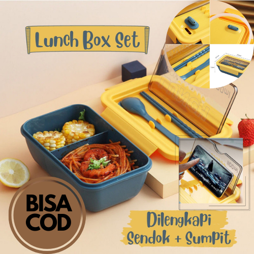 Jual Lunch Box Bento 3IN11 1100ml [Anti tumpah] Big Tempat Bekal Makan LENGKAP Alat Makan Kotak ...