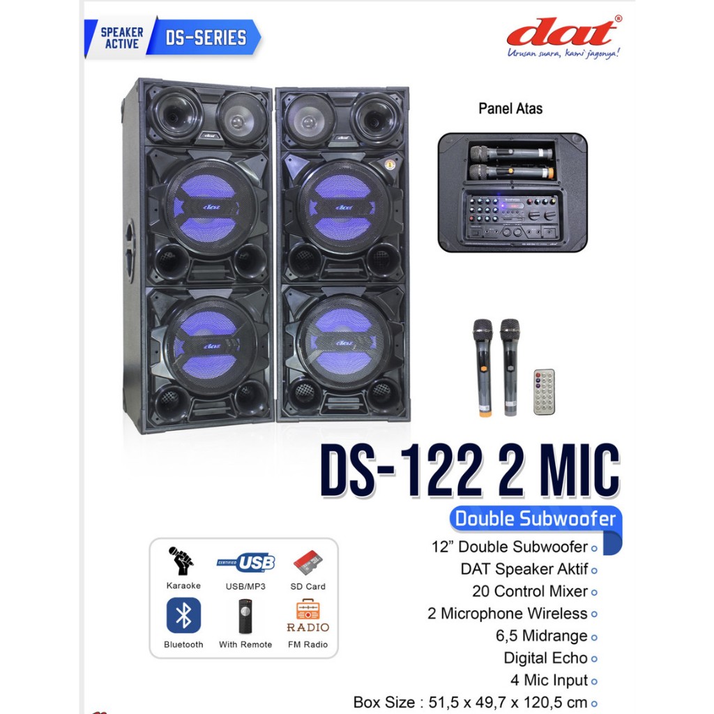 Jual Speaker aktif Pasif dat ds122 2 wireless mic 12 inch ds 122 ...