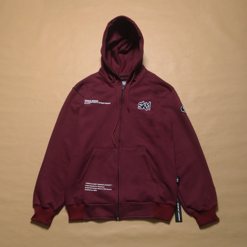 Jual Shikat Miring Hoodie Zip Embroidery Logo Maroon | Shopee Indonesia