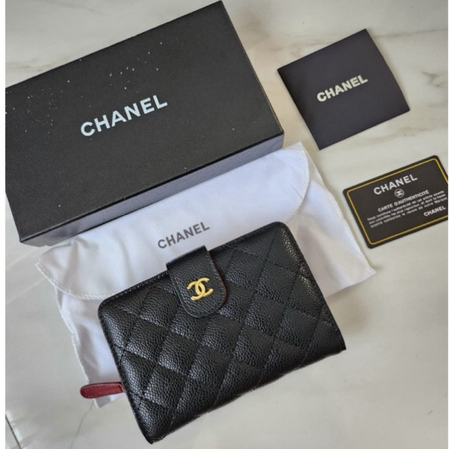 Jual wallet dompet medium caviar flap gold hard ware leather kulit asli ...