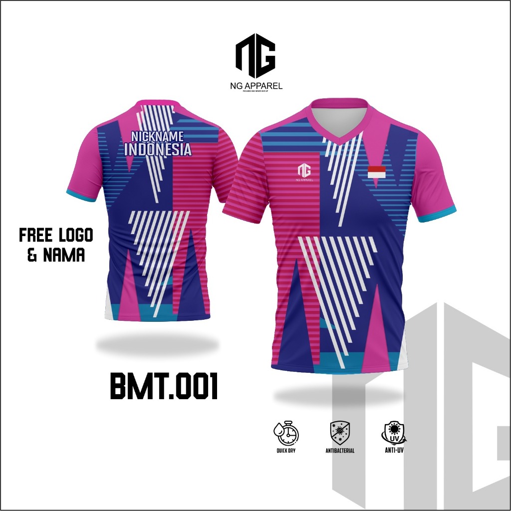 Jual Baju Kaos Olahraga Badminton | Jersey Bulu Tangkis Harian Quick Dry Fit FullPrinting | Free ...