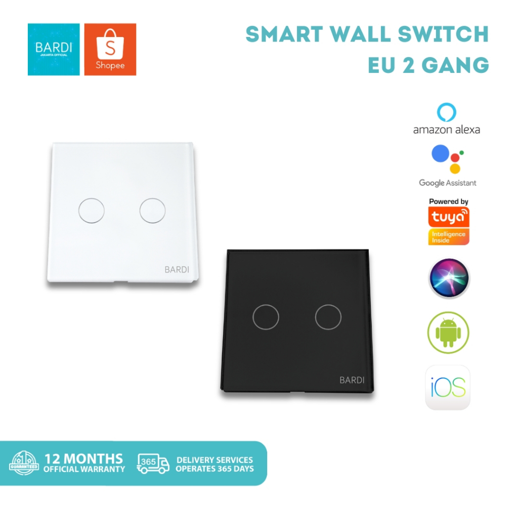 Jual BARDI SMART Touch WALL SWITCH EU 2 GANG WHITE/BLACK WallSwitch ...