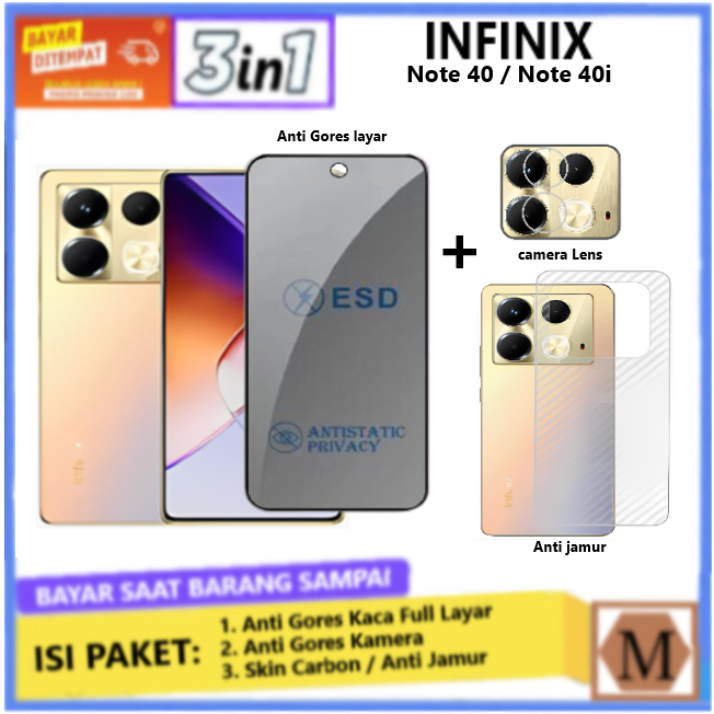 Jual Paket 3in1 Tempered Glass Anti Spy Infinix Note 40 4G Note 40 5G Anti Gores Privacy Full ...