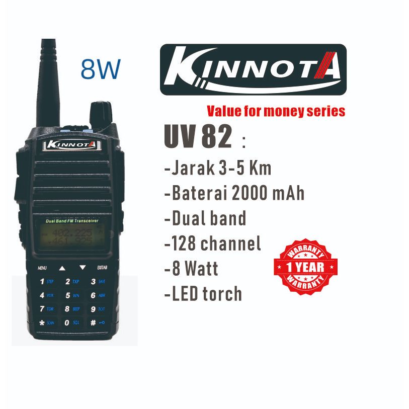 Jual Walkie Talkie HT Kinnota UV 82 dual band 8 watt | Shopee Indonesia