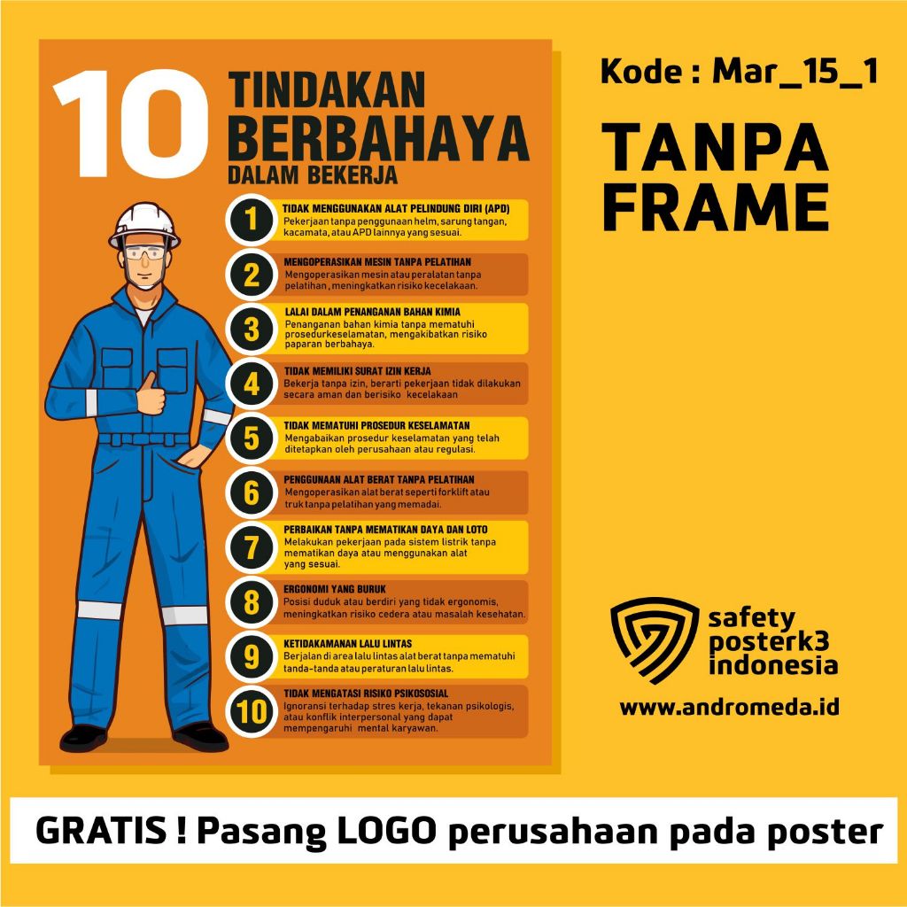 Jual Safety Poster K3: Tindakan Berbahaya Dalam Bekerja_A3 | Shopee ...