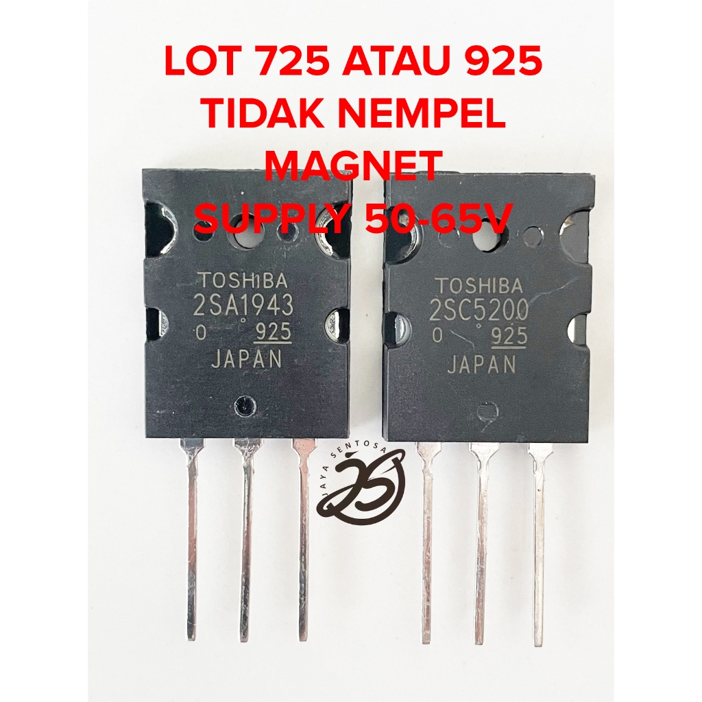 Jual 10 SET A1943 C5200 MURAH 150W LOT 725 / 925 TOSHIBA KWALITAS BIASA 2SA1943 2SC5200 ...