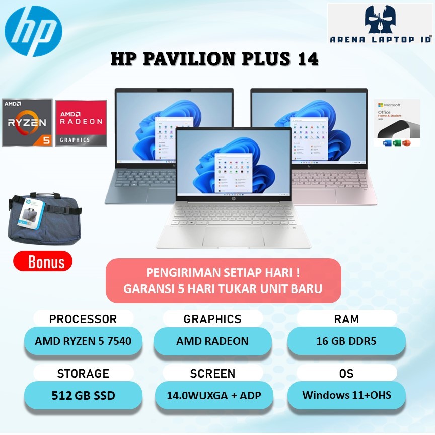 Jual HP PAVILION PLUS 14 RYZEN 5 7540 16GB 512GB W11+OHS 14.0WUXGA BLIT ...
