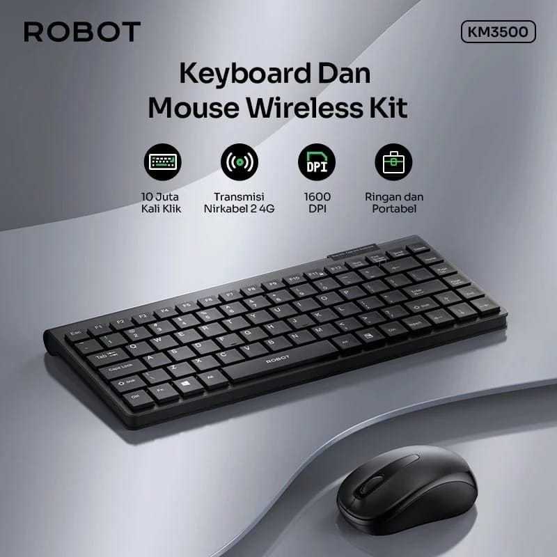 Jual Cbd* ROBOT KM3500 Portable Keyboard and Mouse Mini Wireless Set ...