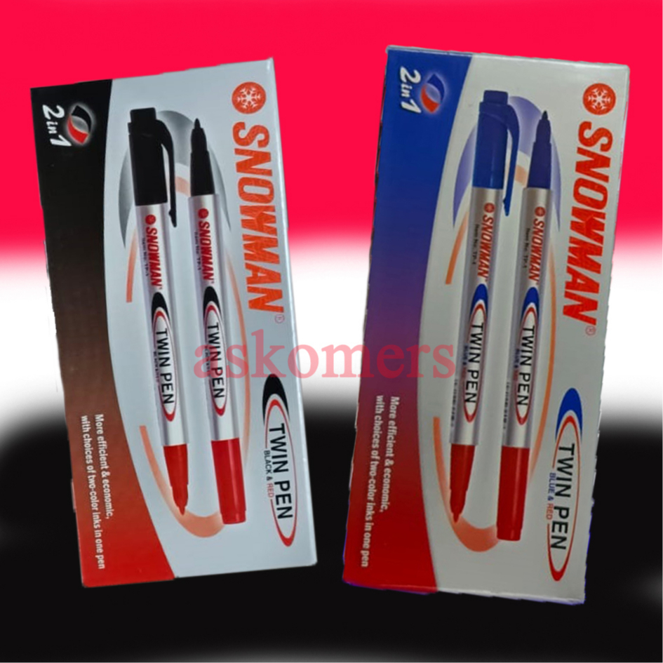 Jual twin pen snowman twinpen snowman hitam merah harga per lusin/ 12 ...