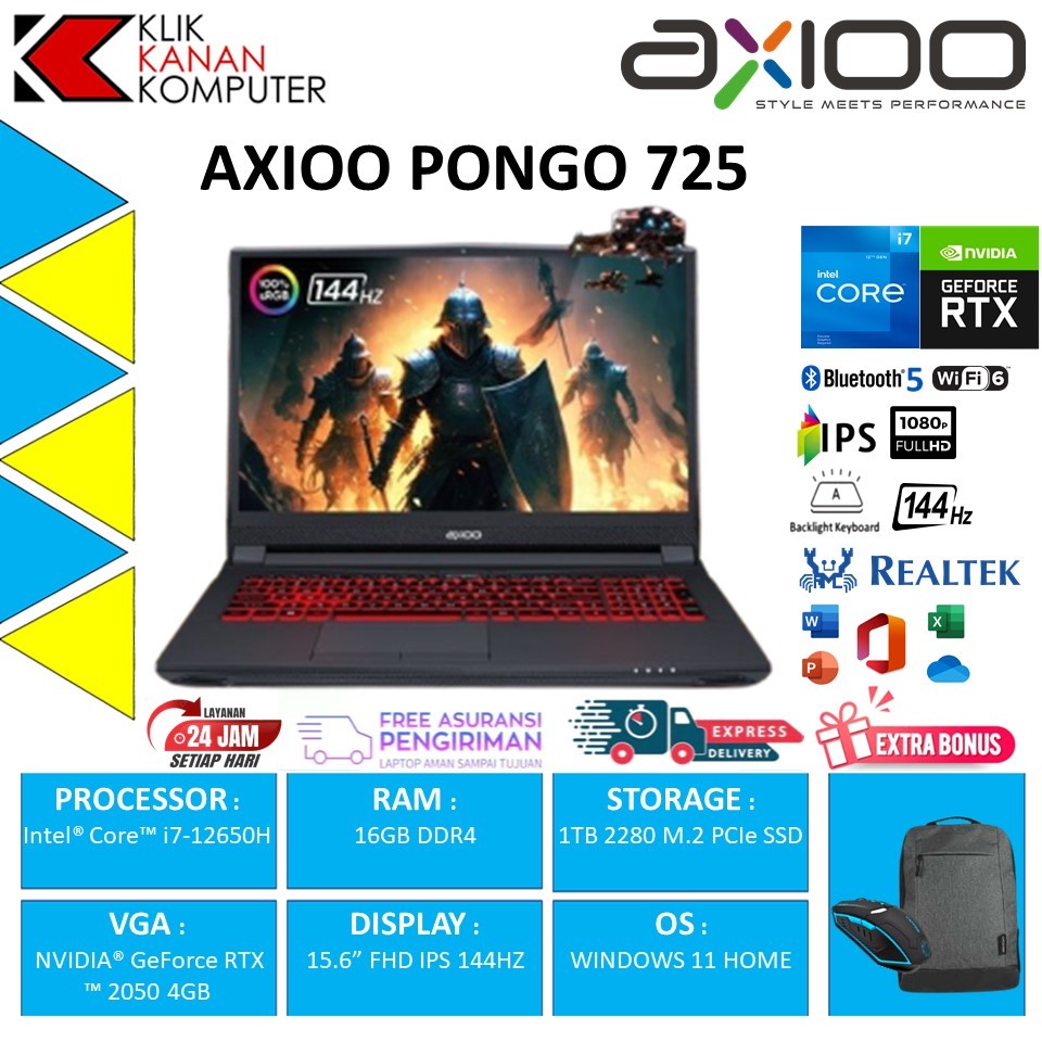 Jual LAPTOP GAMING AXIOO PONGO 725 INTEL CORE i7 12650H RAM 16GB ...