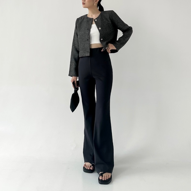 Jual Celana Highwaist Flare Pants Celana Panjang Wanita Cutbray Kain ...