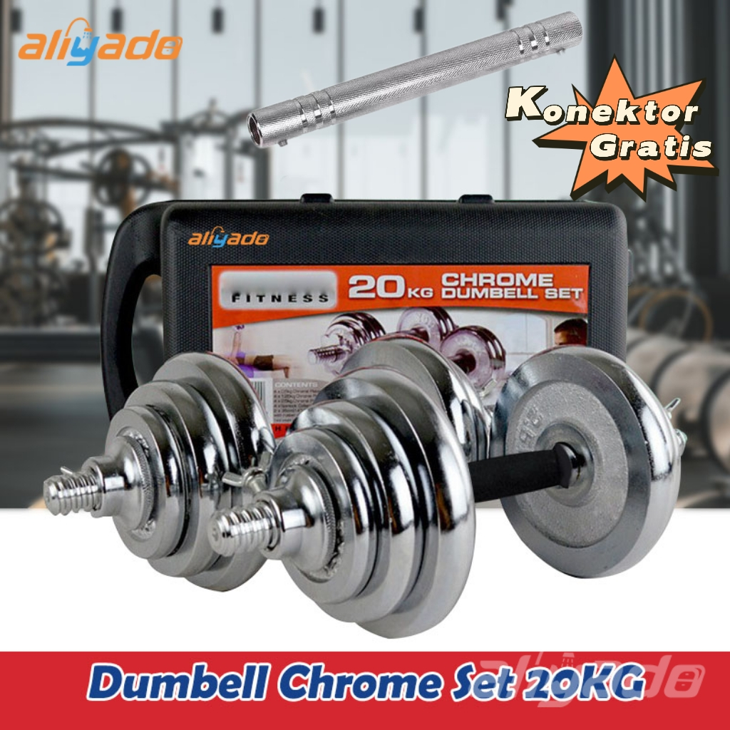Jual Dumbell Barbel Set Box Full Chrome 20kg Sport Dumbbell Set 20Kg Alat Olahraga Angkat Besi ...