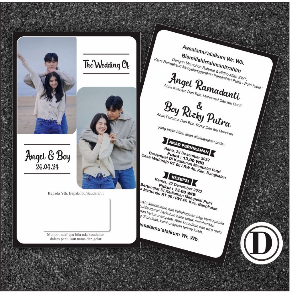 Jual Undangan Pernikahan 1 Lembar Timbal Balik G ( Free Desain, Foto ...