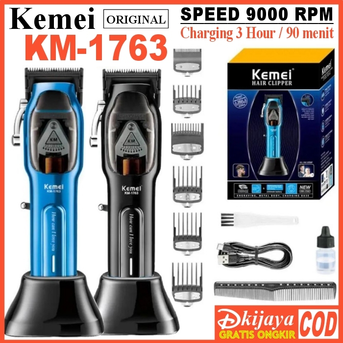 Jual KEMEI 1763 ORIGINAL HITAM BIRU Hair Clipper KM1763 Alat Cukur Rambut Mesin Cukuran 9000 RPM ...