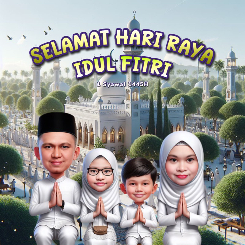 Jual Edit Kartu Ucapan Karikatur 3D dengan AI | Ucapan Lebaran | Idul Fitri | Ramadhan | idul ...