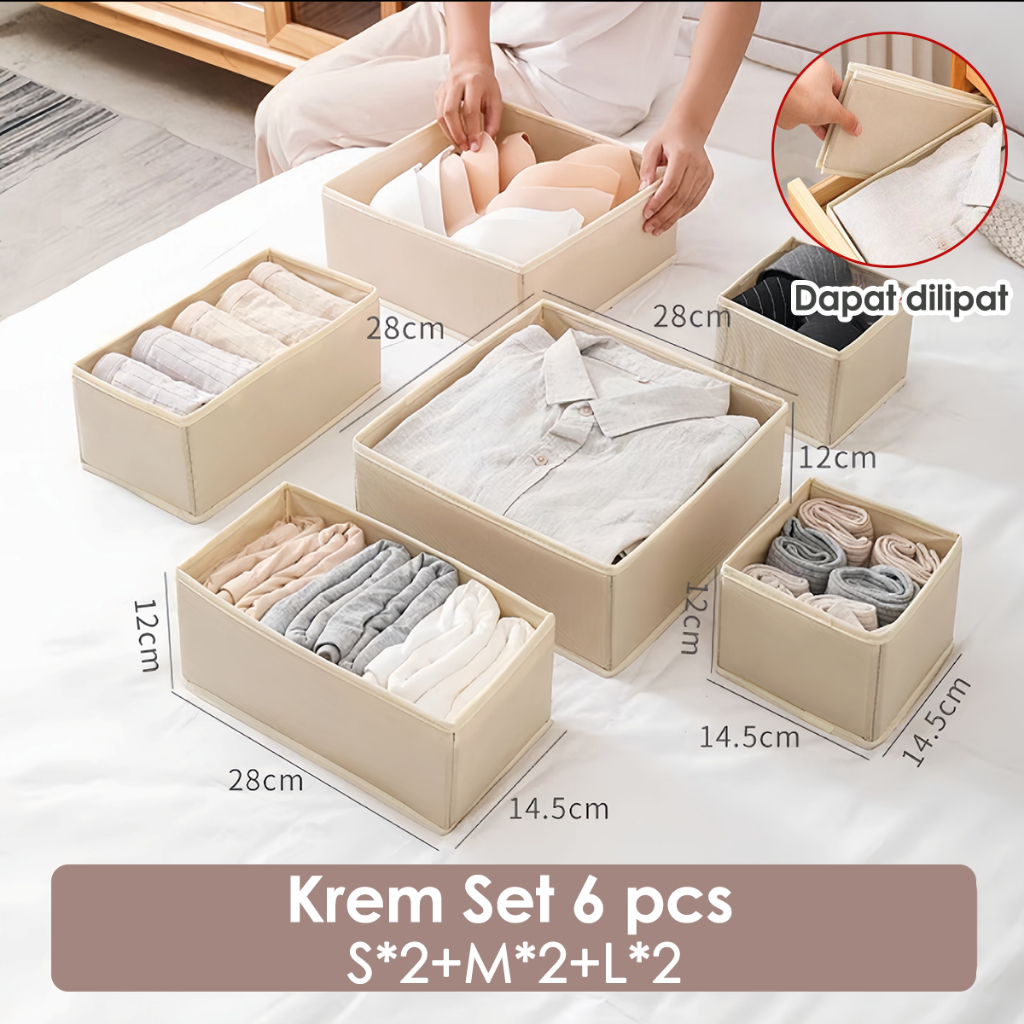 Jual Kotak Penyimpanan serbaguna set isi 6 Storage Box Organizer Kain ...