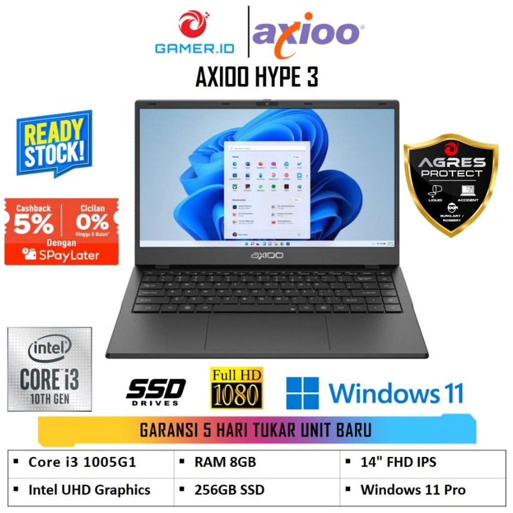 Jual AXIOO HYPE 3 Intel Core i3 1005G1 8GB 256GB SSD Win11PRO 14" FHD IPS HDMI BLUE GREY ...