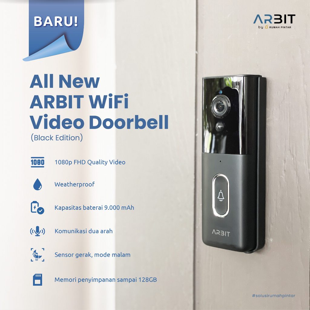 Jual ARBIT – Smart WiFi Video Doorbell 1080p + Chime (Black) | Shopee ...