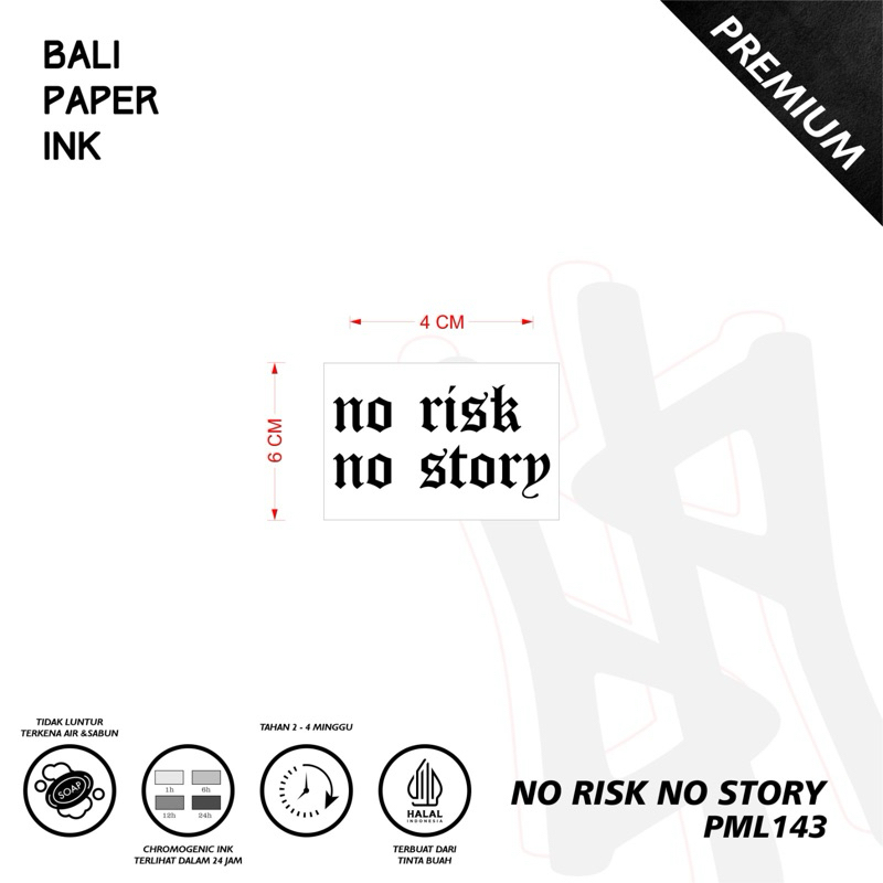 Jual Bali Paper Ink PML143 No Risk No Story Fruit Ink Tatto Temporary ...