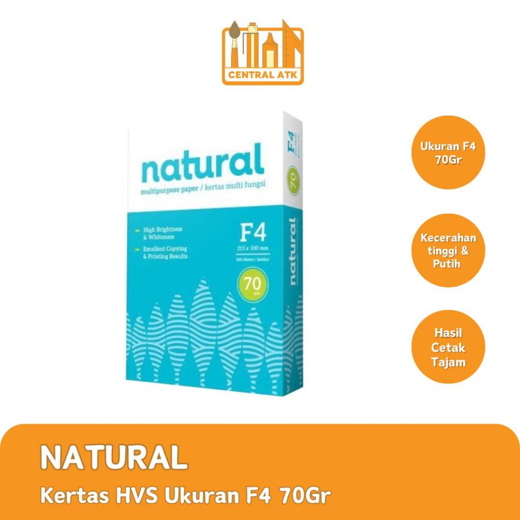 Jual KERTAS HVS / PRINT / FOTOCOPY NATURAL F4 70 GRAM (1 RIM) | Shopee Indonesia