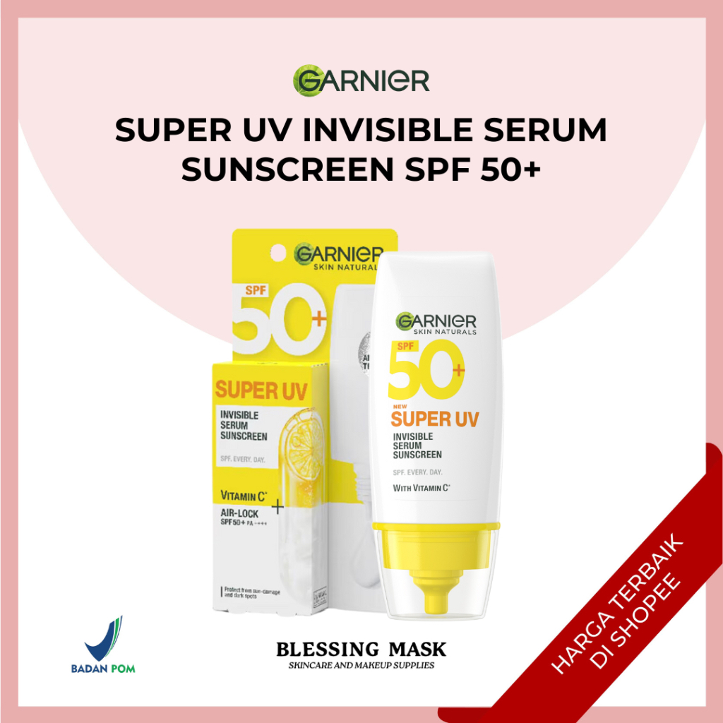 Jual Garnier Super UV Invisible Serum Sunscreen SPF 50+ PA++++ Vitamin C Skin Care - 30mL ...