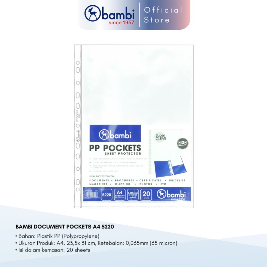Jual Document Pocket / PP Pocket A4 Bambi 5220 (1 pak / 20 pcs) | Shopee Indonesia