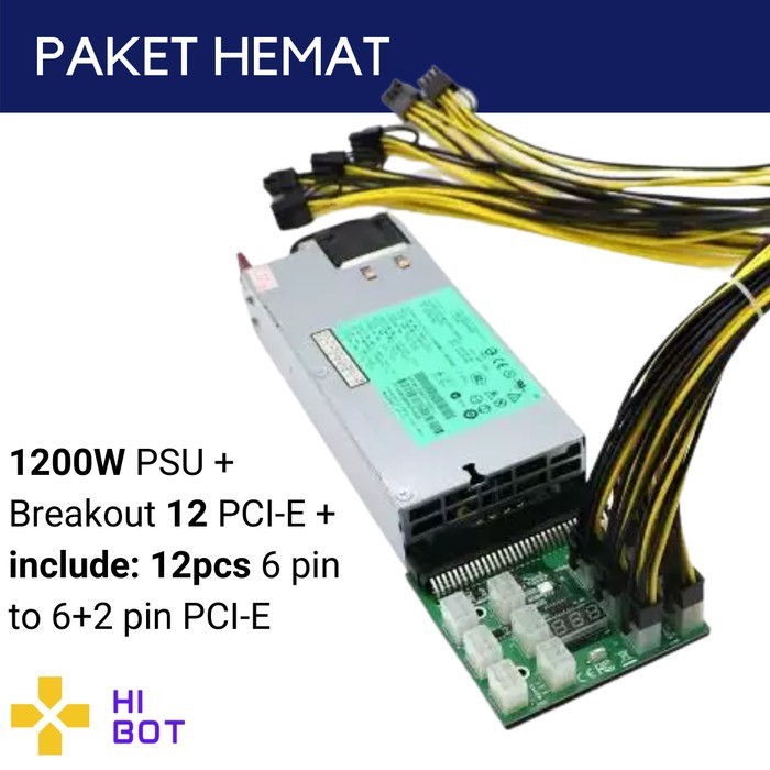 Jual Paket 1200W PSU Server + Breakout + 12 PCIE Cable untuk Mining (PO ...