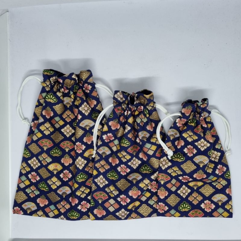 Jual 1 SET (3 PCS) HANDMADE JAPANESE DRAWSTRING BAG COTTON FABRIC/TAS ...