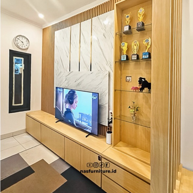 Jual Backdrop TV Minimalis Dinding Kisi-Kisi WPC Wallpanel | Shopee ...