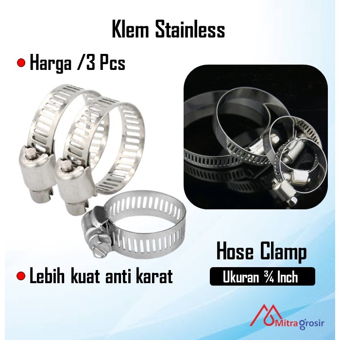 Jual Hose Clamp Uk 3/4" Stainless Klem Selang Air Hose Ring Konektor ...
