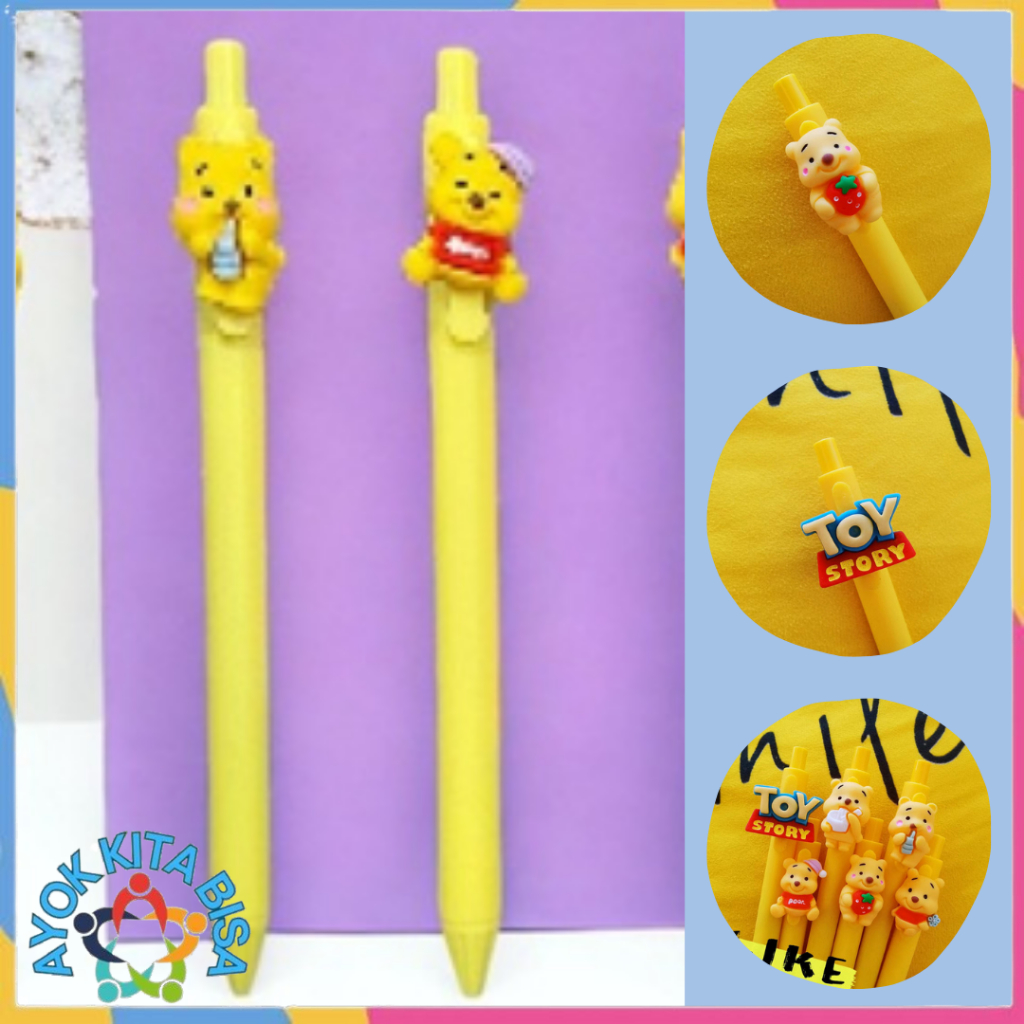 Jual AKB Pulpen Bear Kuning Tinta Gel Cair Hitam Motif Animasi Kartun ...