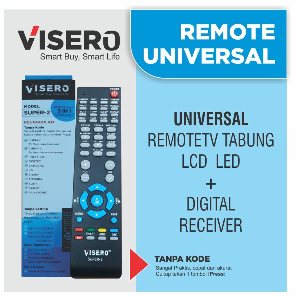 Jual Remot TV UNIVERSAL VISERO 3IN1 REMOTE MULTI TV TABUNG / LCD / LED ...