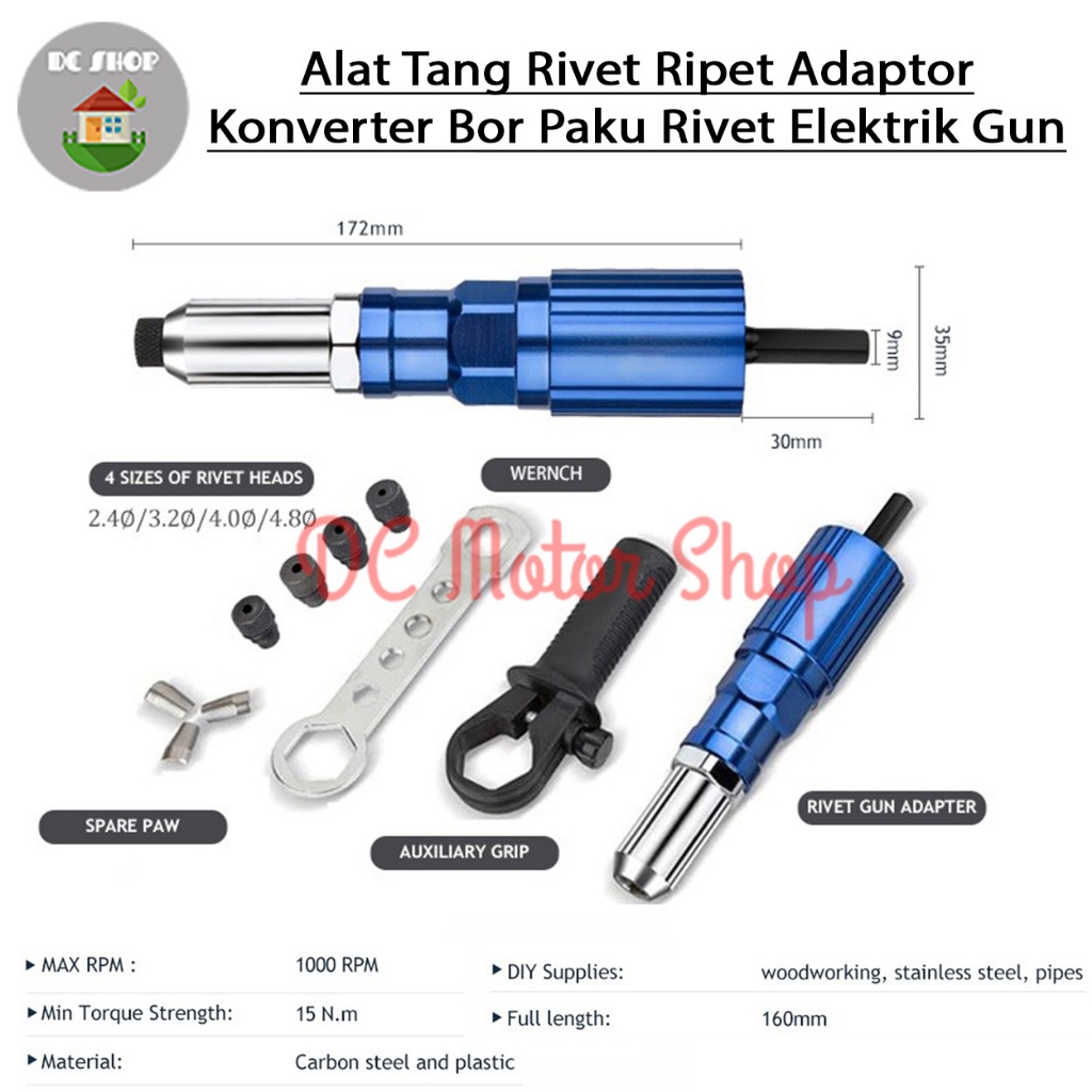 Jual Alat Tang Rivet Ripet Adaptor Konverter Bor Paku Rivet Elektrik ...