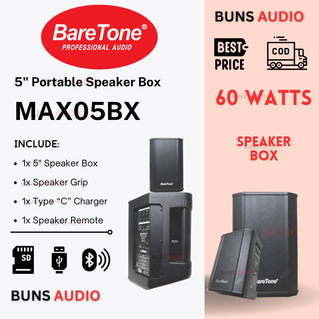Jual BareTone Speaker Portable Mini MAX05BX -- 5 Inch 60 Watts dengan ...