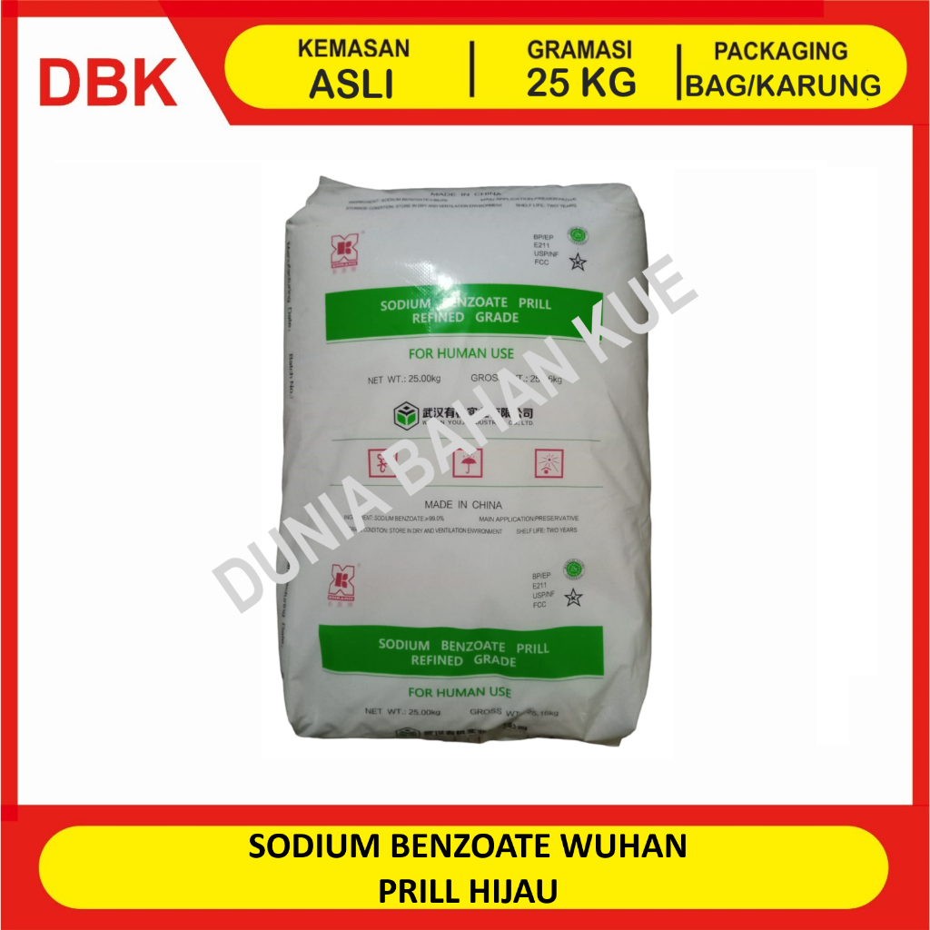 Jual SODIUM BENZOATE WUHAN PRILL HIJAU - 1 BAG 25 KG / SODIUM BENZOAT | Shopee Indonesia