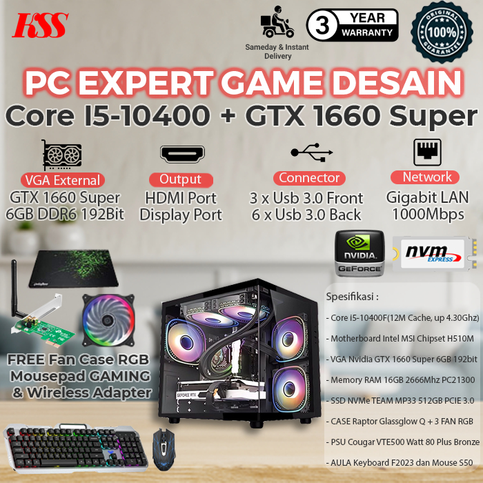 Jual BARU Komputer/PC Rakitan I5-10400F + VGA GTX 1660 6GB + NVME 512GB + RAM 16GB GAMING PC ...