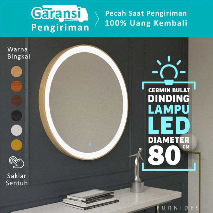 Jual Cermin Bulat Dinding Diameter 80 cm | Make Up dengan Lampu LED | Shopee Indonesia