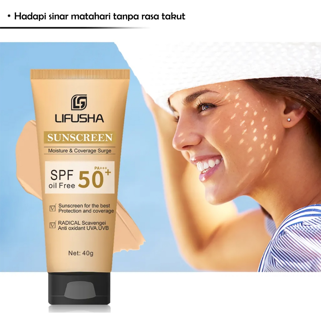 Jual Sunscreen Cream / SPF 50+ Foundation / 40g Oil Free Moisture Sun ...