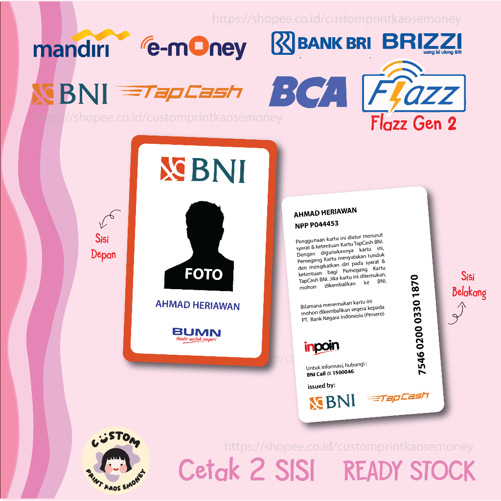 Jual KARTU E MONEY E TOLL ID CARD BANK BNI BUMN MANDIRI EMONEY BNI ...