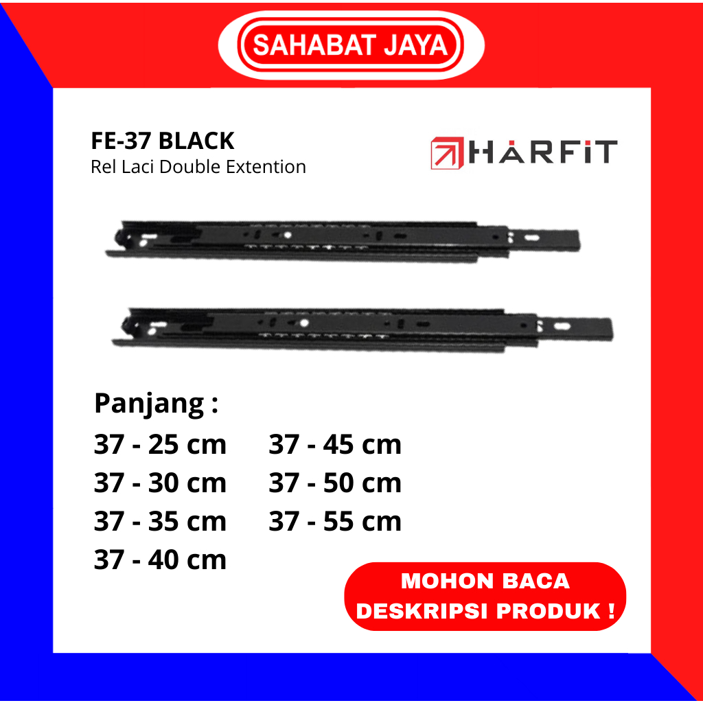 Jual HARFIT Rel Laci Hitam Double Extention FE 37mm 25/30/35/40/45/50 ...