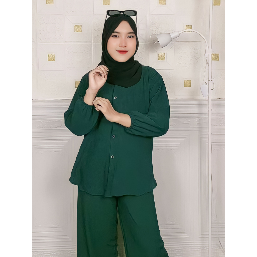 Jual Setelan One Set Inara Setelan Crinkle Airflow Lengan panjang Baju Celana | Shopee Indonesia