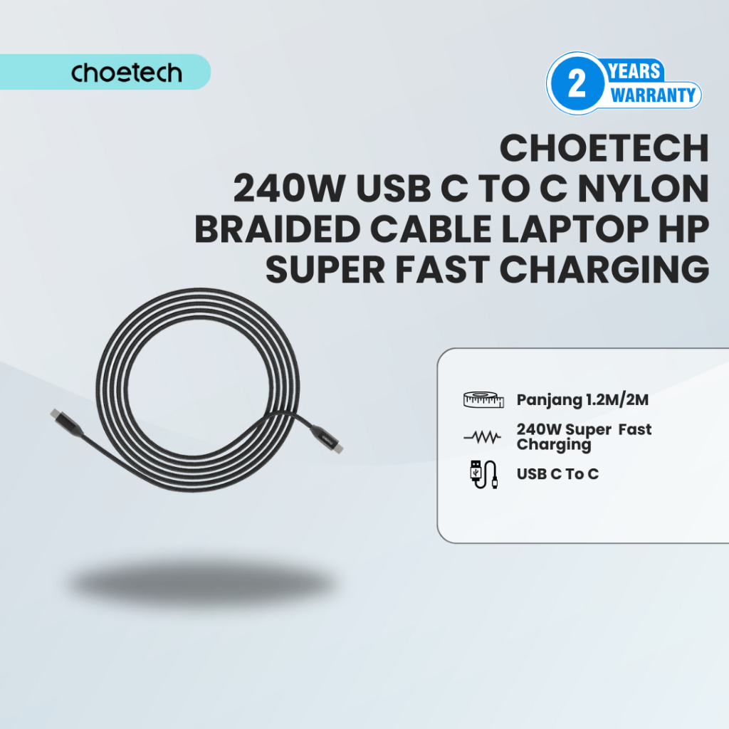 Jual Choetech 240W 2m C to C Cable Kabel Laptop HP Super Fast Charging ...