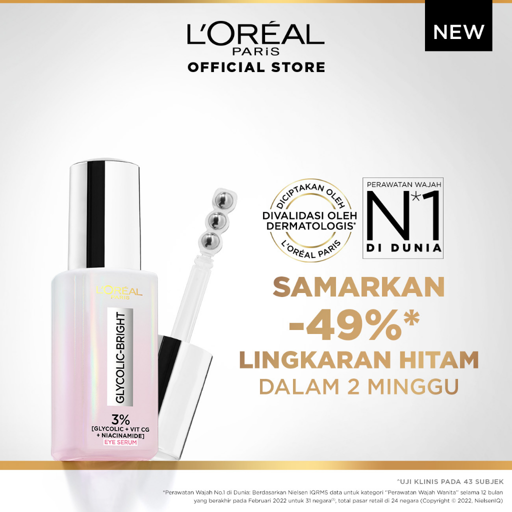 Jual L'Oreal Paris Glycolic Bright Dark Circle Eye Serum 20ml Aplikator ...
