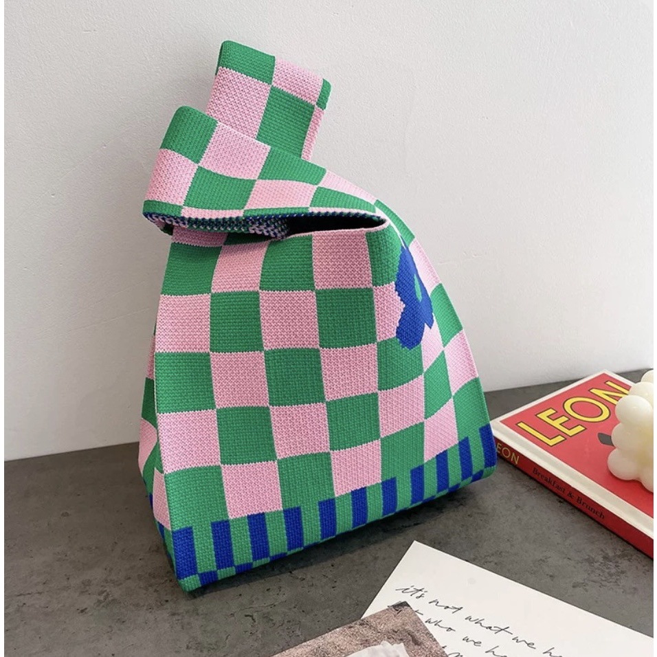 Jual Knit knot bag korea premium Tote bag rajut kekinian motif kotak ...