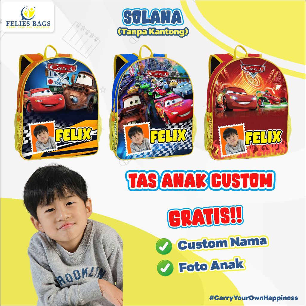 Jual Tas Ransel Anak DISNEY CARS Custom Nama + Foto | Tas Sekolah PAUD ...
