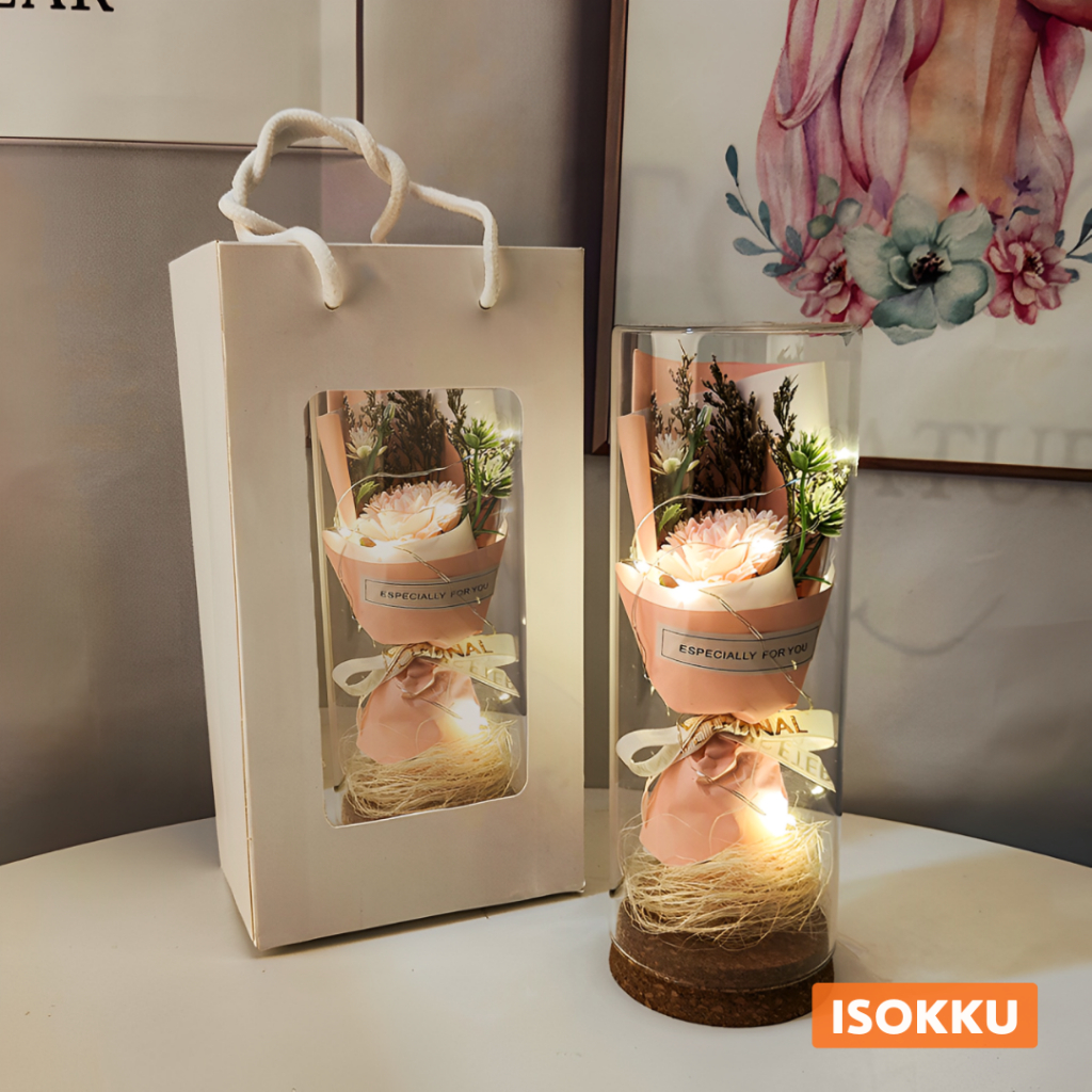 Jual Lampu Bunga Dekorasi LED Eternal Flower Dome Glass Cover Carnation ...