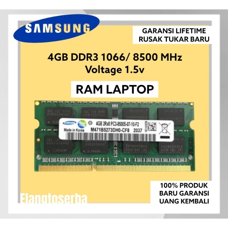 Jual RAM LAPTOP SAMSUNG DDR3 4GB 8500 / 1066 MHz ORI RAM SODIMM 1.5v ...