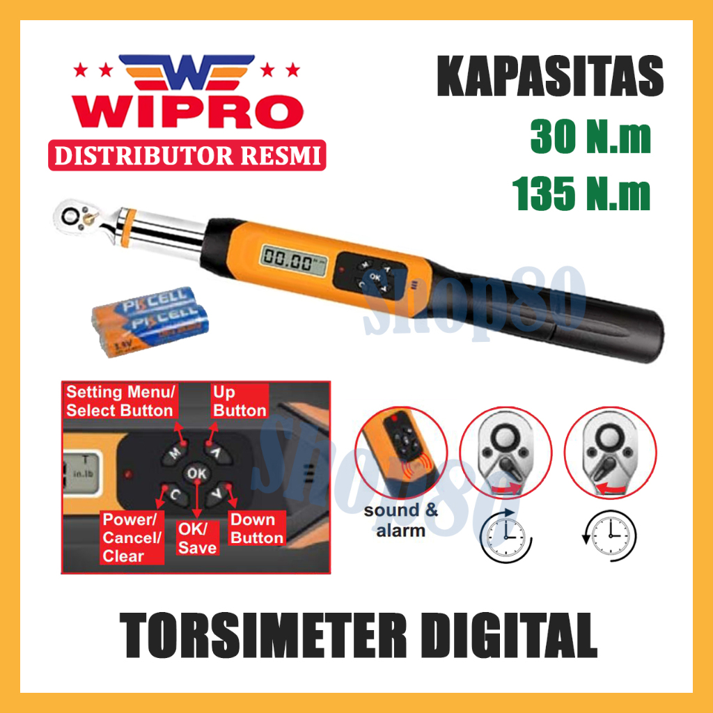 Jual Wipro Torsi Meter Digital Kunci Momen Torque Meter 30 135 Nm 1/4" 3/8" - DTM-030 (30Nm ...