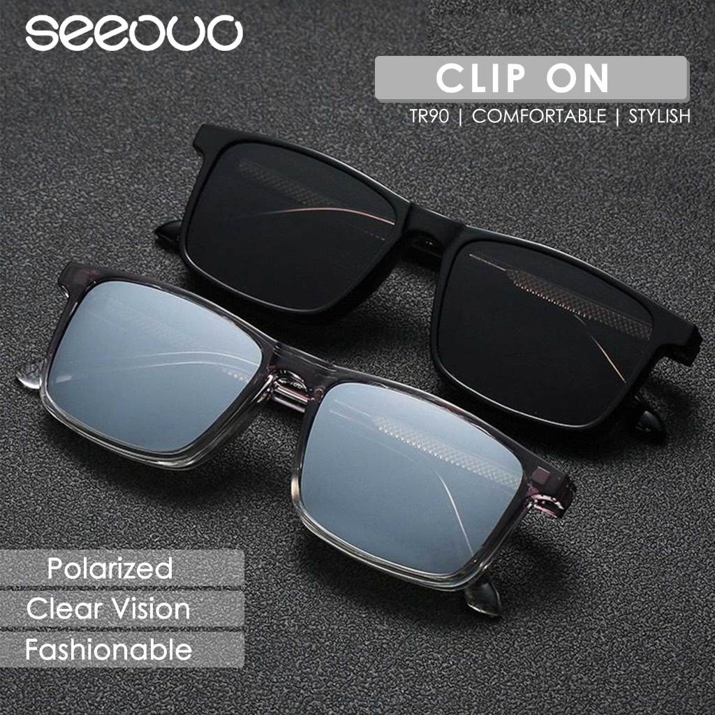 Jual Seeouo Frame Kacamata Clip On 2in1 Plano Clip Polarized Model Kotak Trendy TR90 Stylish ...